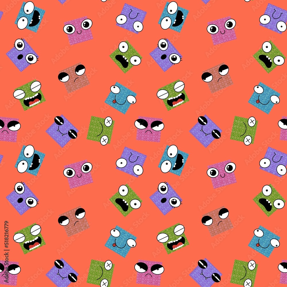 Square monsters seamless cartoon kids pattern for clothes print and ...