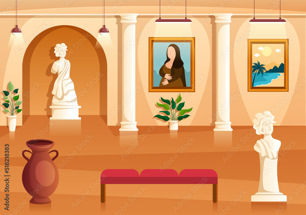 Art Gallery Museum Interior Cartoon Illustration Exhibition, Culture ...