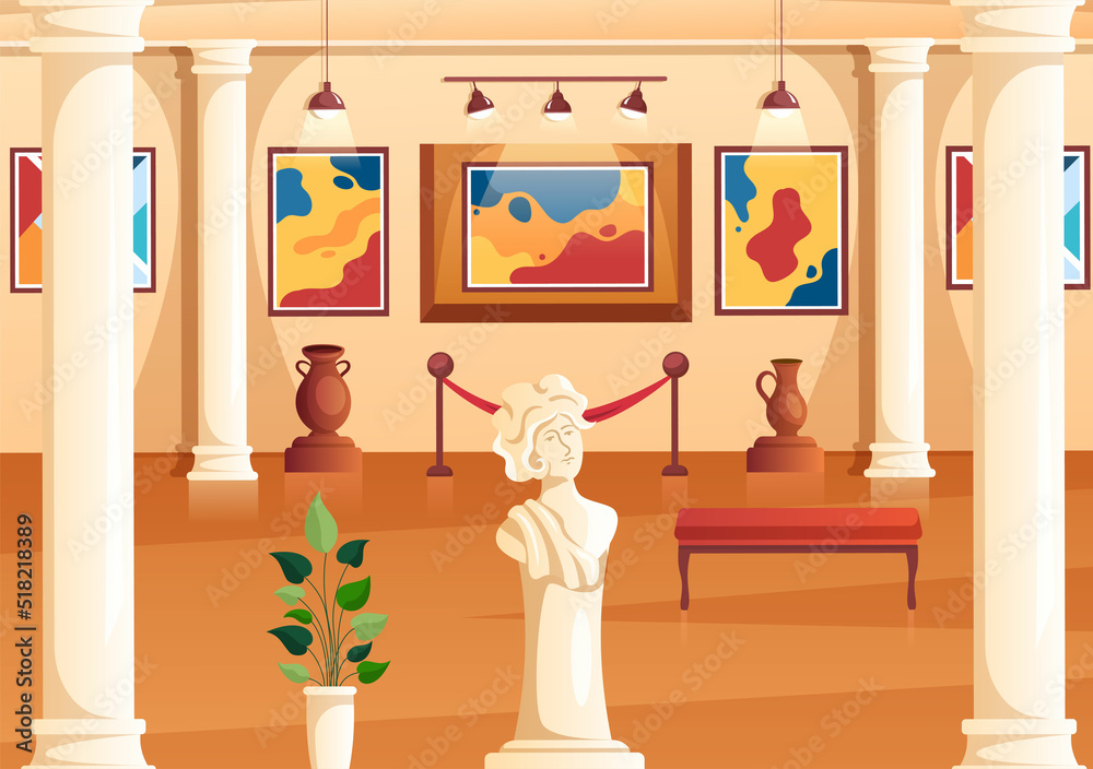Art Gallery Museum Interior Cartoon Illustration Exhibition, Culture ...