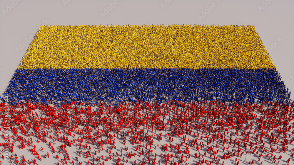 Aerial view of a Crowd of People, gathering to form the Flag of ...
