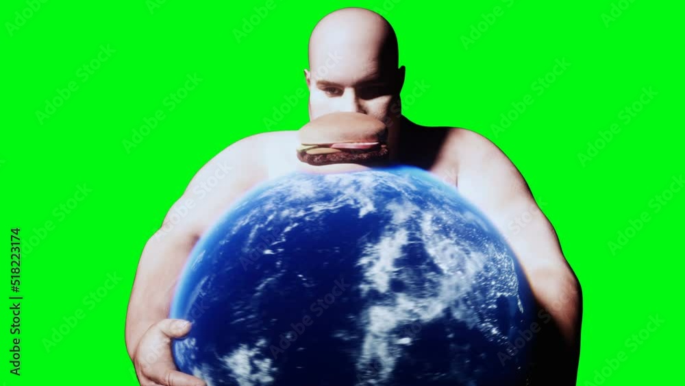 the fat man holds the earth in his hands. Obesity problem concept ...