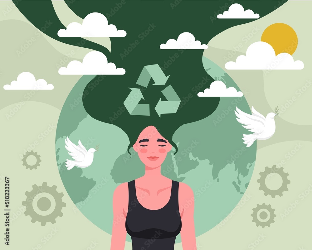 Green ecology concept. Metaphor for recycling and conscious person who ...