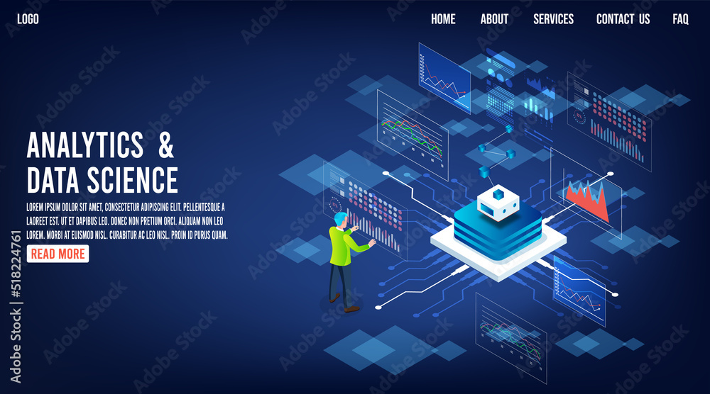 3D isometric analytics and data science concept with Big Data Analysis ...