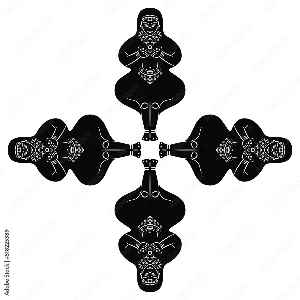 Square cross design with four figurines of pagan Goddess. Ancient ...