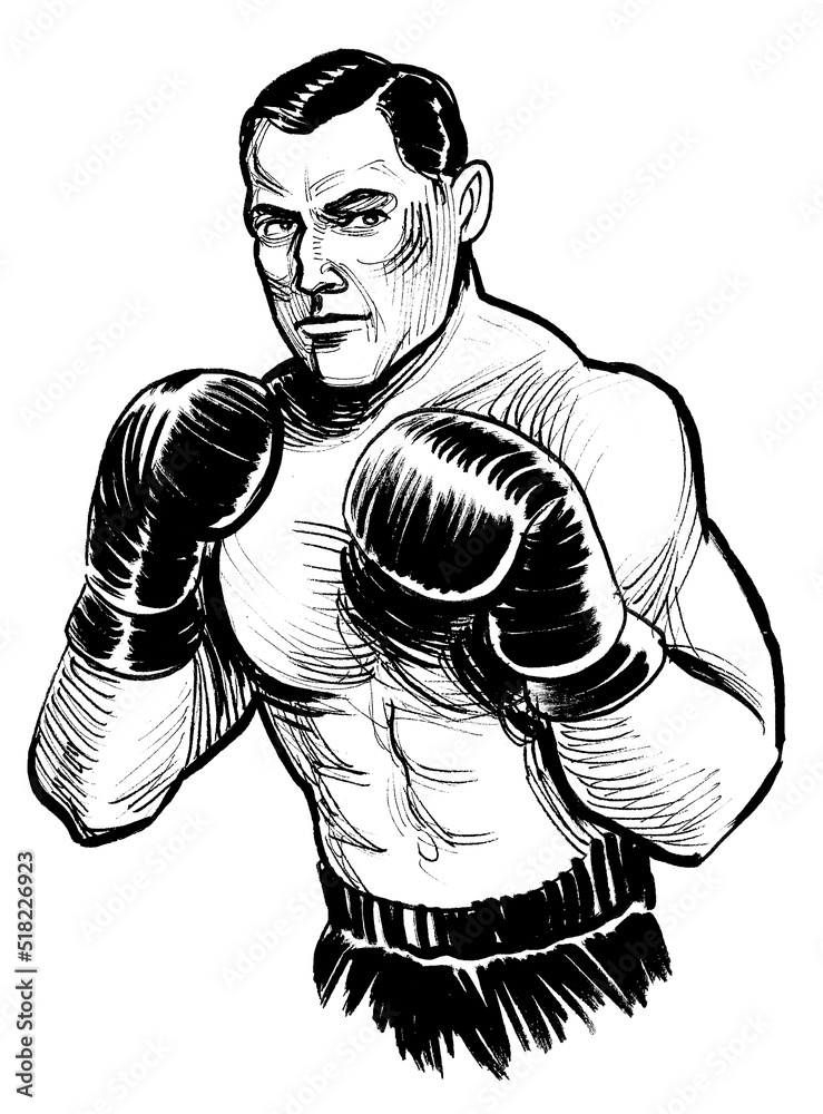 Boxing athlete. Ink black and white drawing Stock Illustration | Adobe ...