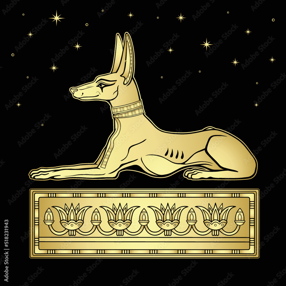 Vecteur Stock Animation portrait: Ancient Egyptian god Anubis in form ...