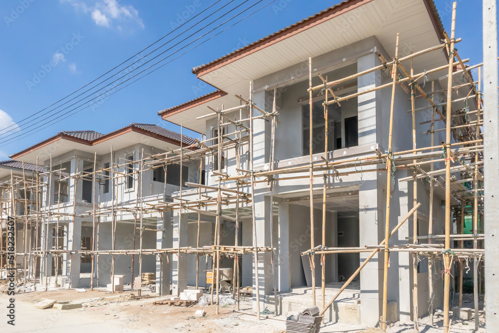 construction residential new house in progress at building site housing ...