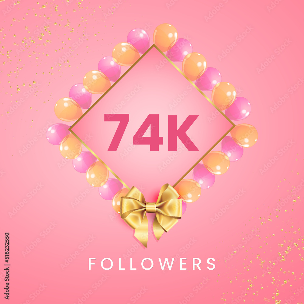 Thank you 74k or 74 thousand followers with pink and gold balloon ...