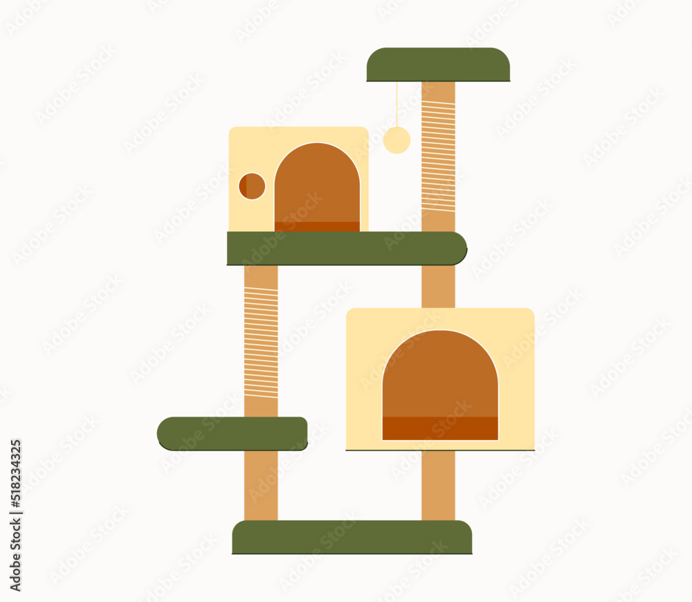 Cat tower with scratching post, houses, hanging toy ball. Pet ...