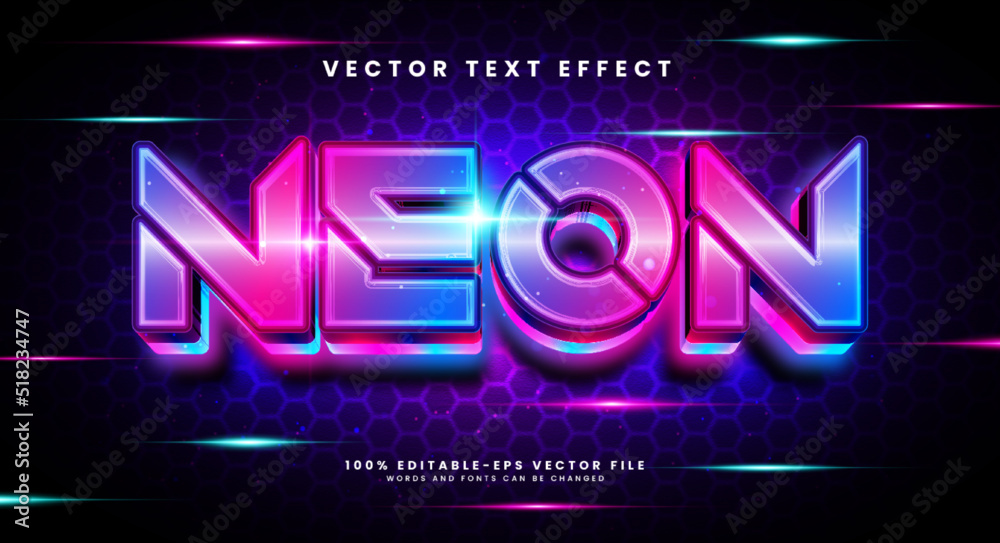 Luxury neon 3d editable vector text effect with gradient blue light ...