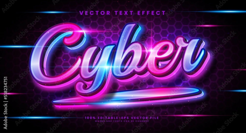 Luxury cyber 3d editable vector text effect with modern light concept ...