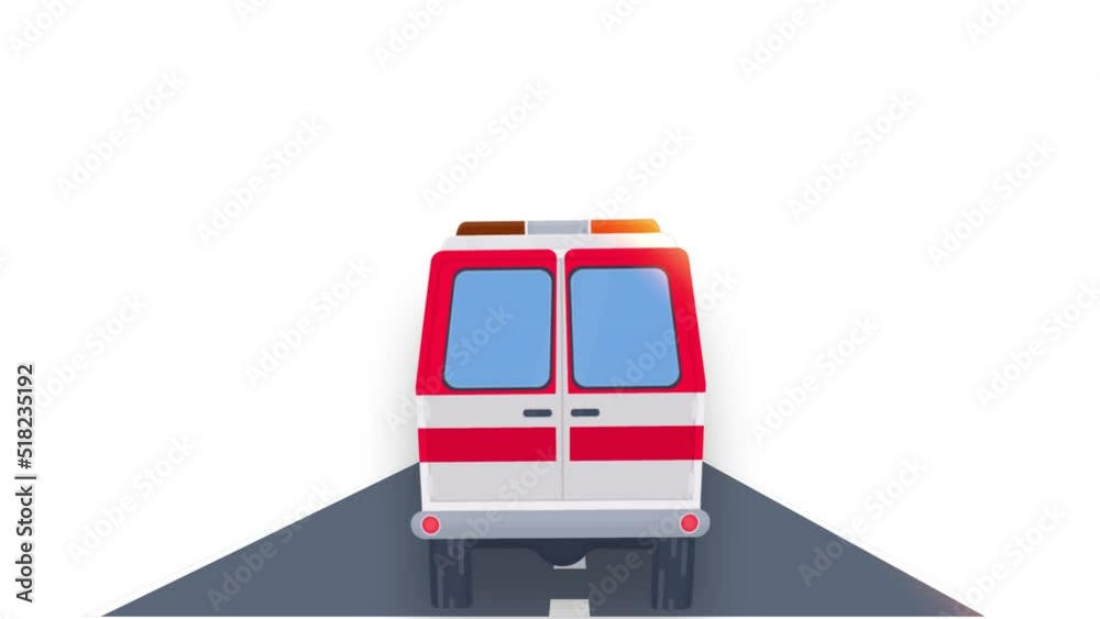 Ambulance car. Animation of an ambulance car driving on the road, alpha ...