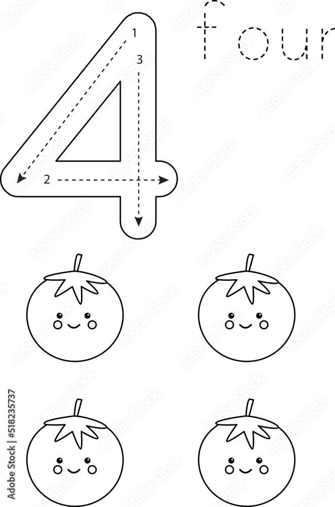 Flashcard number 4. Preschool worksheet. Black and white tomatoes ...