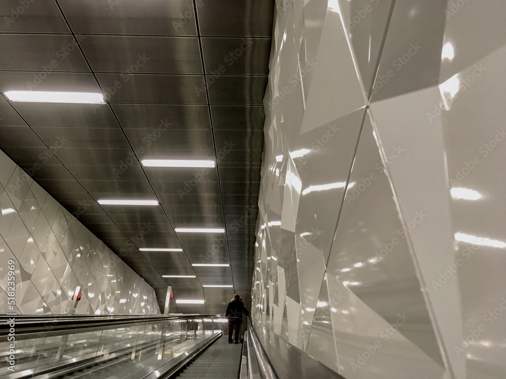 Clean modern interior design architecture inside metro underground ...