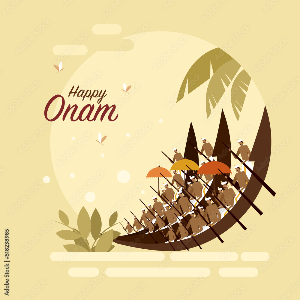 Illustration of oarsmen rowing boats during the 'Onam' festival.Onam is ...