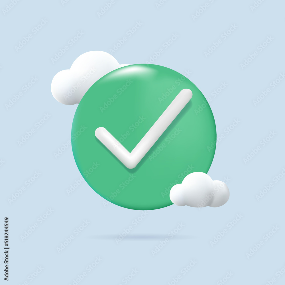 3d icon Green checkmark. Tick checkbox. Circle with green check mark ...