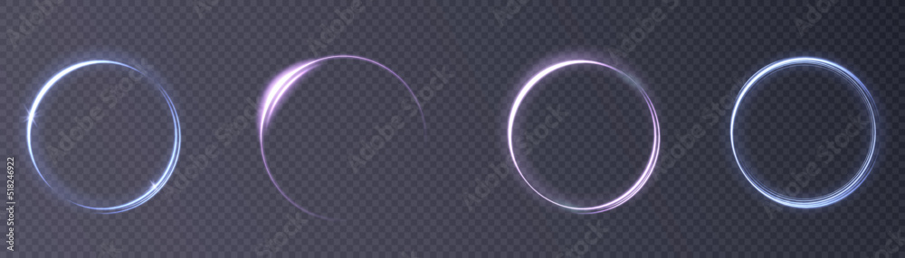 Light gold circle. Round golden line light effect. Glowing golden ...