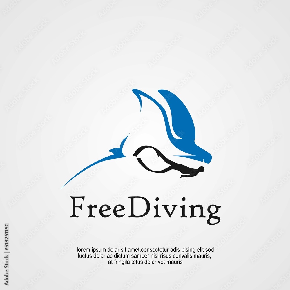 freediving logo design idea, diving with manta ray Stock Vector | Adobe ...