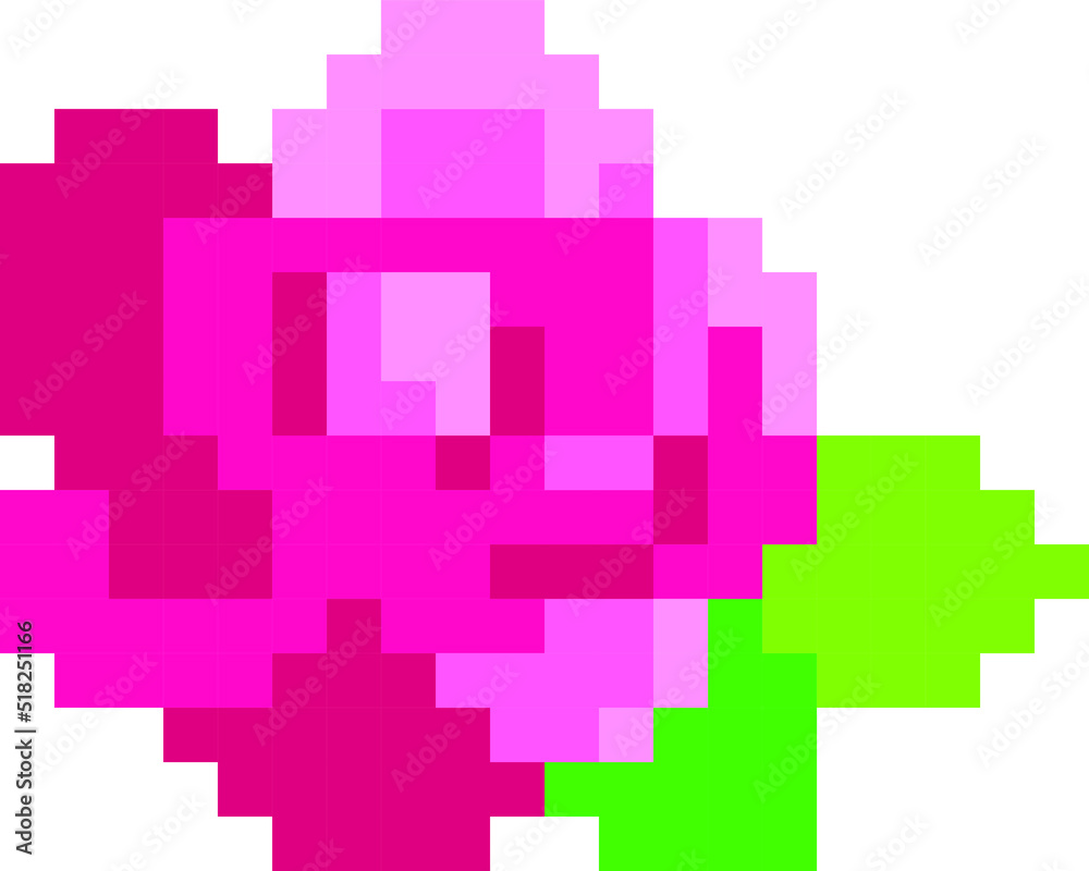 rose flower Pixel Art isolated on white Background. bit icon. Vector ...
