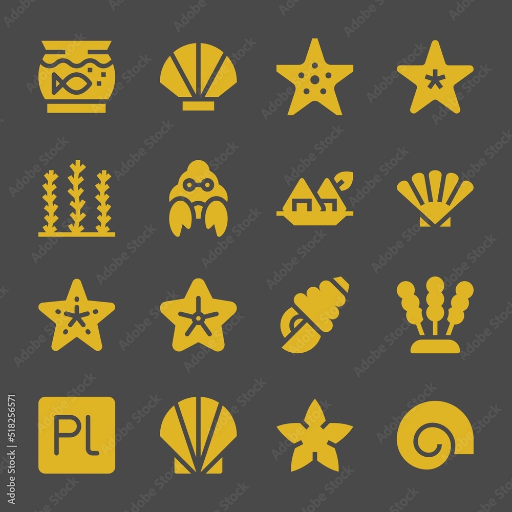 coral web icons. Aquarium and Seashell, Starfish and Shell symbol ...