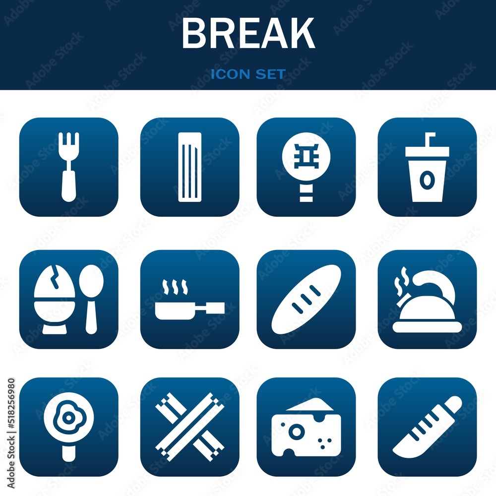 break icon set. Vector illustrations related with Fork, Churros and ...