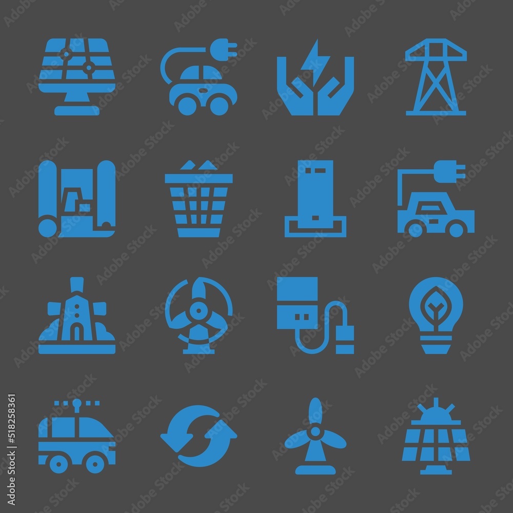 ecological web icons. Solar panel and Electric car, Electric tower and ...
