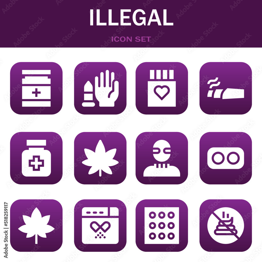 illegal icon set. Vector illustrations related with Drug, No weapons ...