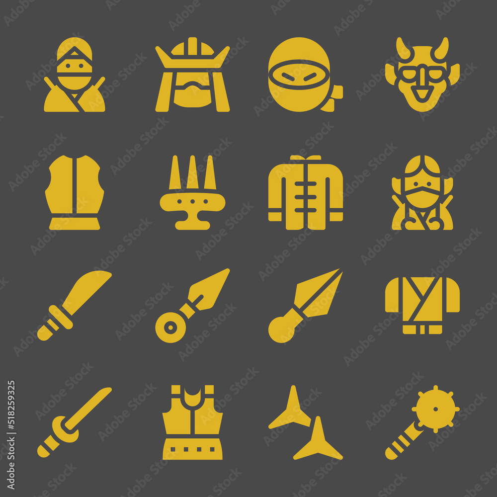 ninja web icons. Ninja and Samurai, Hannya and Ninja symbol, vector ...