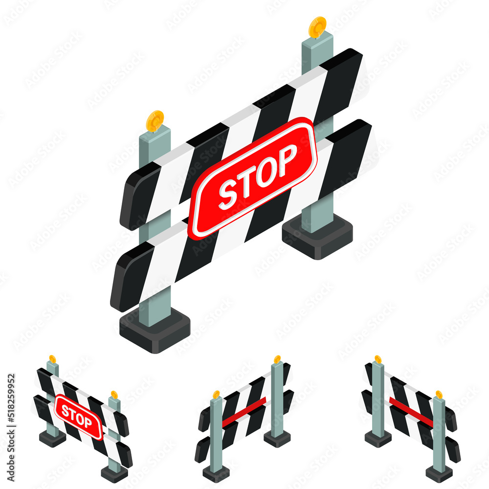 Stop sign isometry. Illustration of the appearance of a barrier with a ...