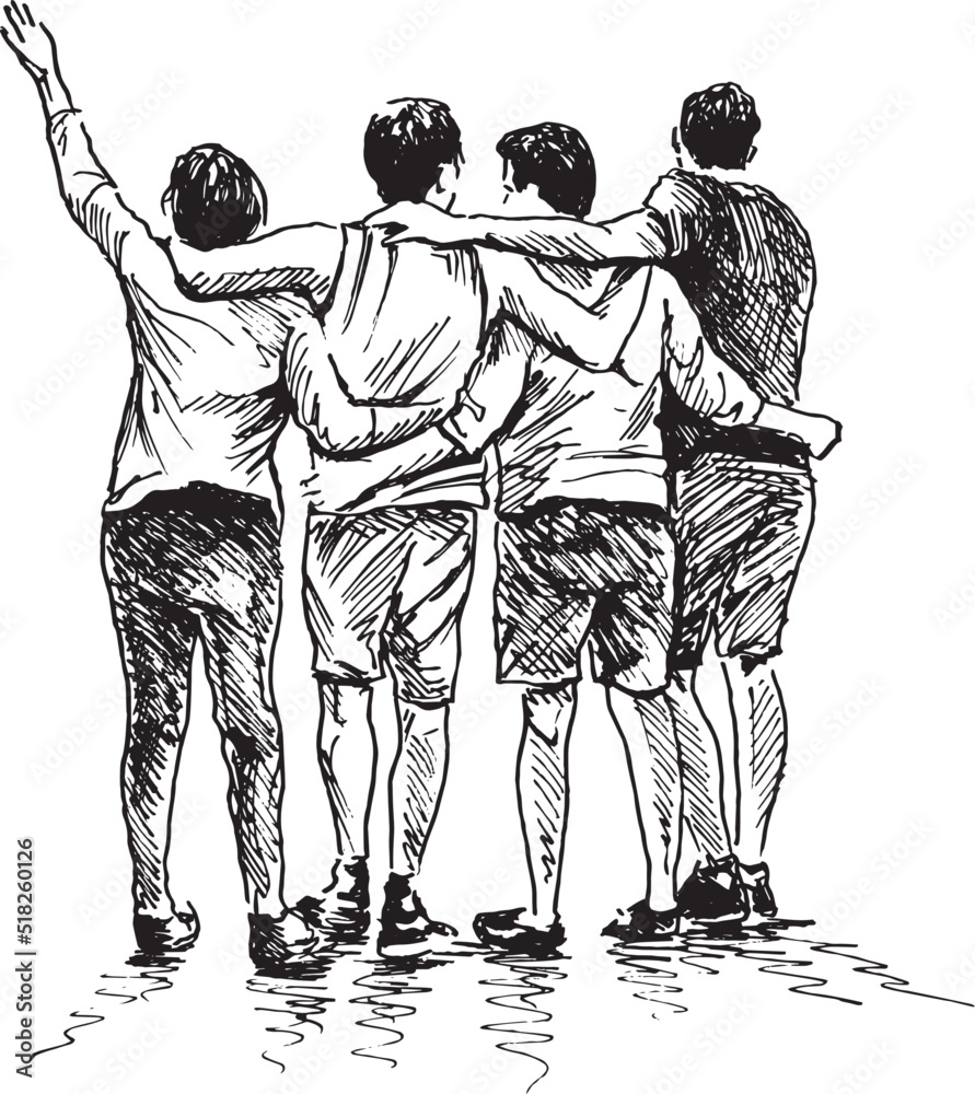 Hand Sketch Of A Group Of Friends Vector Illustration Stock Vector