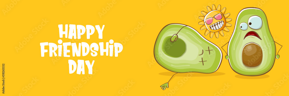 Happy friendship day cartoon comic horizontal banner with two funky ...