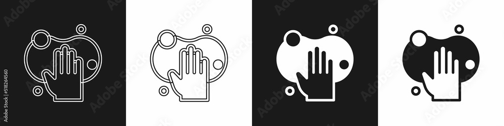 Set Sponge icon isolated on black and white background. Wisp of bast ...