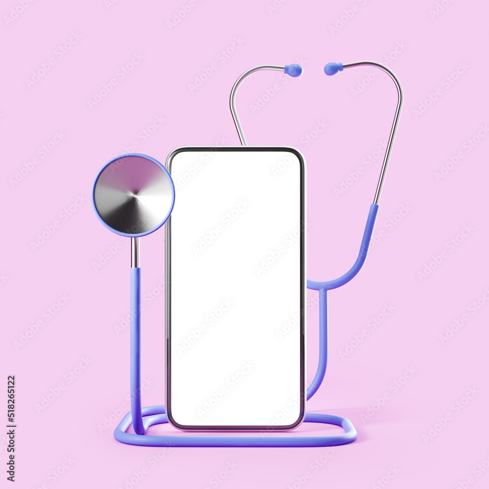 Blank white smartphone screen with stethoscope. The concept of online ...