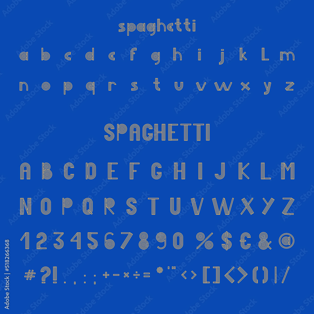 Spaghetti outline font glyphs letters alphabet Stock Vector | Adobe Stock