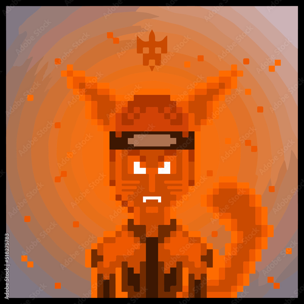 cartoon character in pixel vector art using a color filled background ...