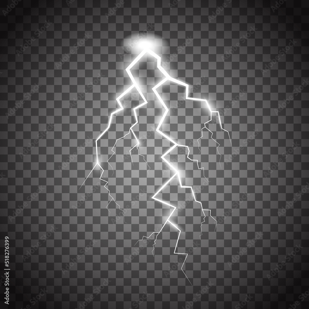 Lightning flashing from the sky. Vector illustration with transparent ...