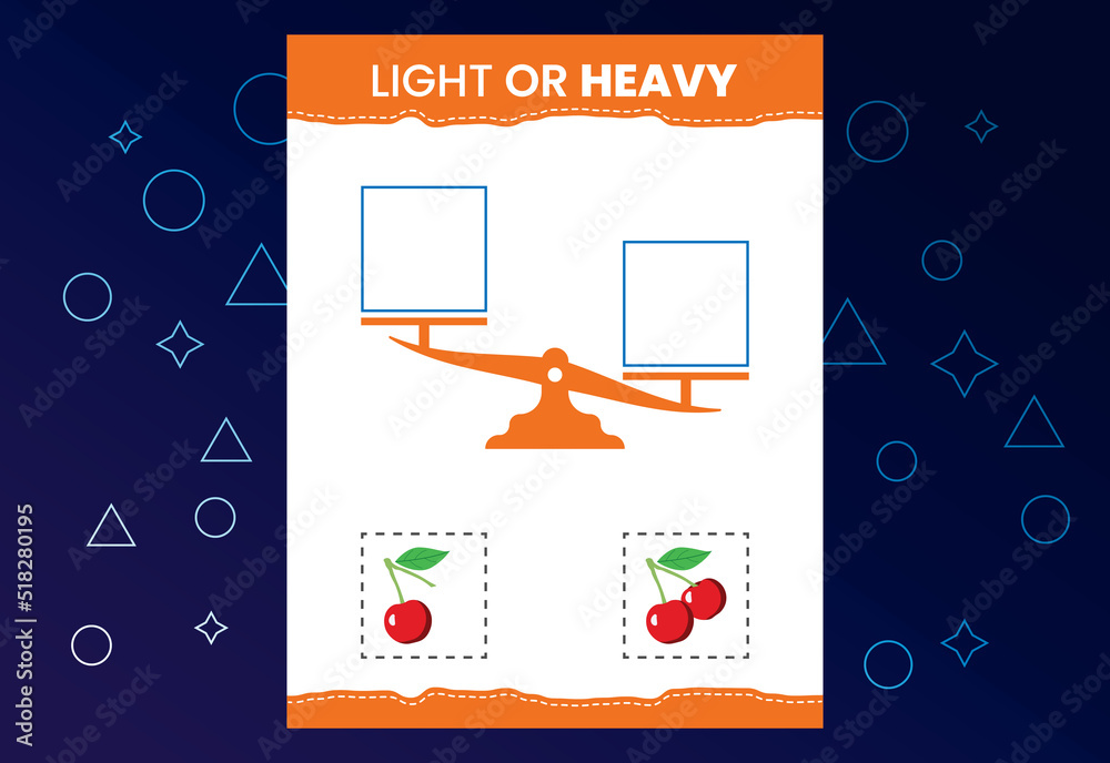 Light or heavy educational worksheet with scales. Heavier and lighter ...