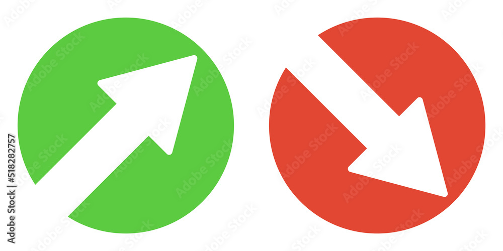 Pfeil Icon nach oben und unten in grünem und rotem Kreis Stock ...