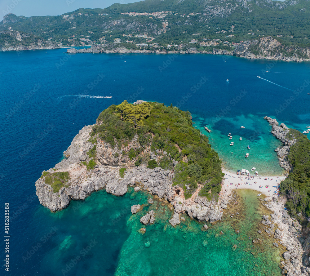 Aerial view of Limni Beach Glyko, on the island of Corfu. Greece. Where ...