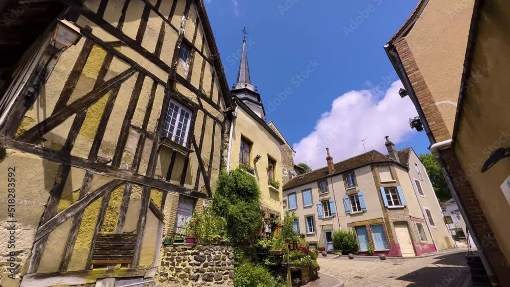 French old town with beautiful medieval houses. Historic France. Suburb ...