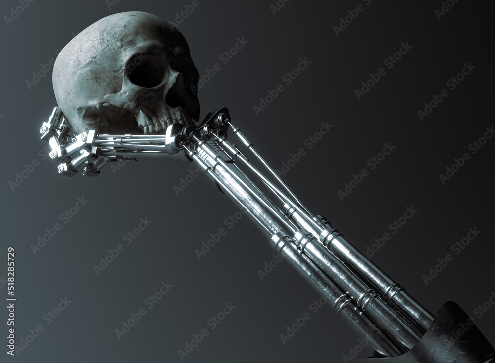 Mechanical Hand Analyzing Skull Stock Photo | Adobe Stock