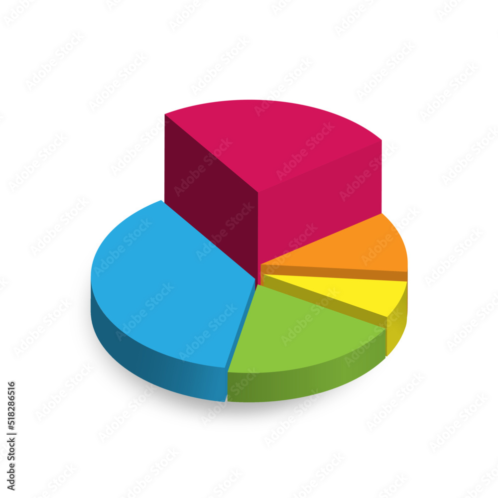3d pie chart graph is divided into parts. Realistic geometric ...
