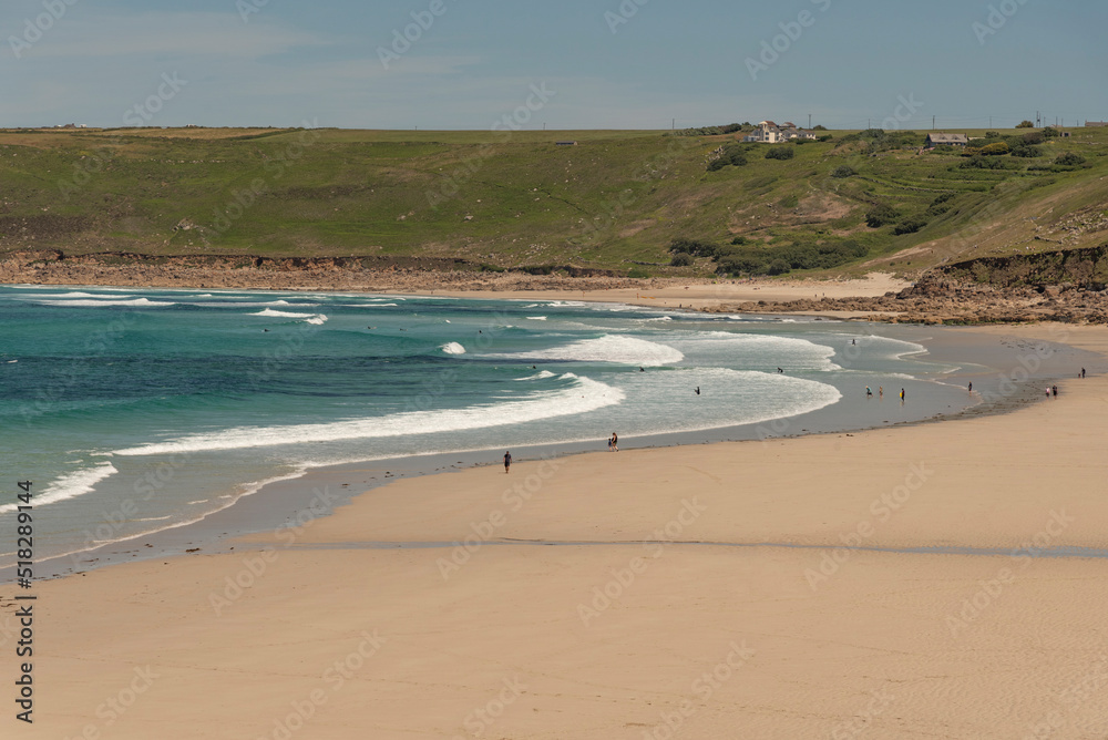 Sennen Cove, Cornwall, England, UK. 2022. Sandy beach at Sennen Cove ...