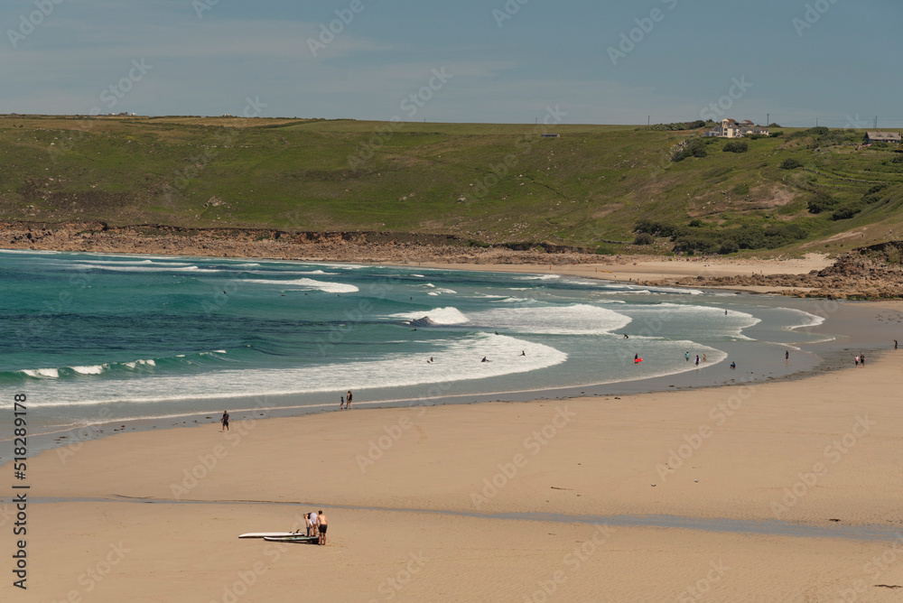 Sennen Cove, Cornwall, England, UK. 2022. Sandy beach at Sennen Cove ...