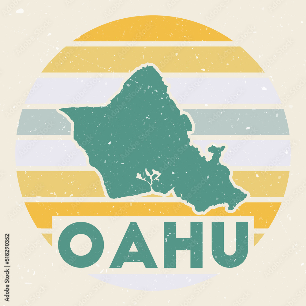 Oahu logo. Sign with the map of island and colored stripes, vector ...