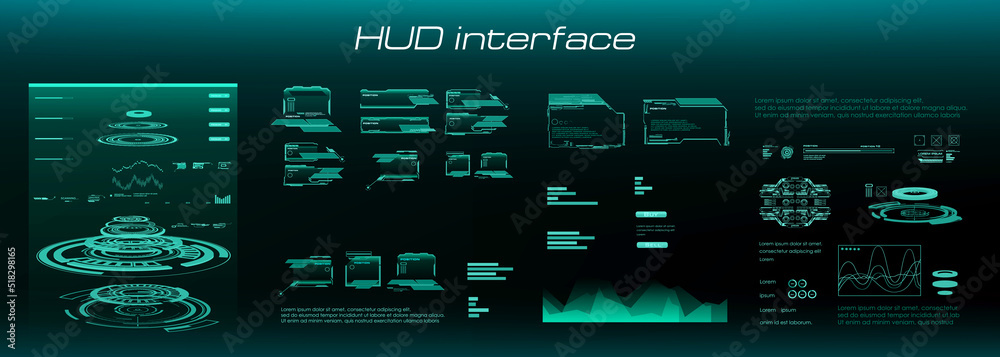 Futuristic HUD interface. Custom panel with portal hologram and object ...