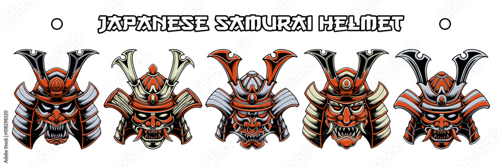 Japanese samurai helmet design vector set bundle Stock Vector | Adobe Stock