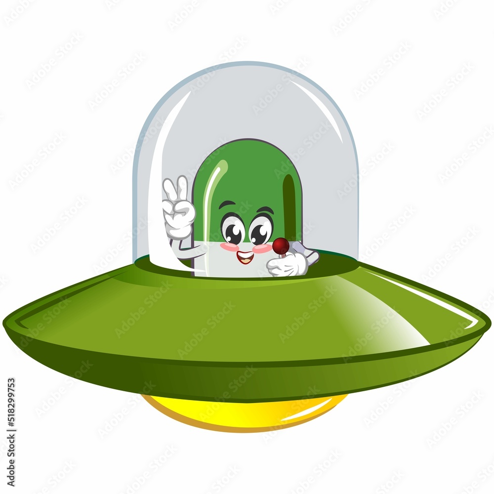 vector illustration of cute capsule mascot on alien aircraft Stock ...