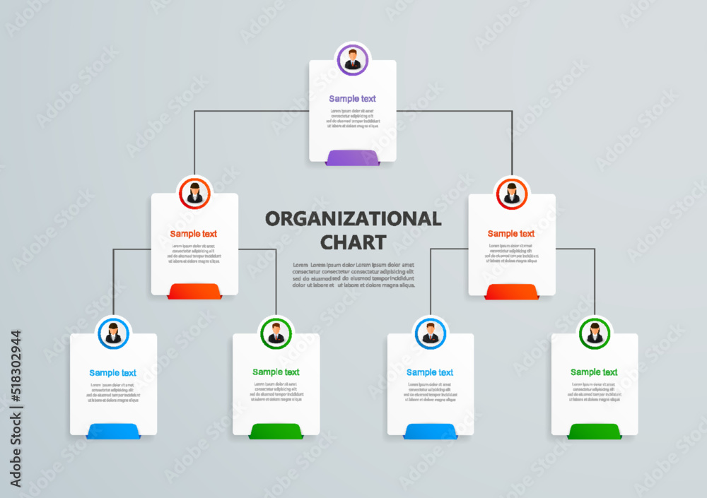 Corporate organizational chart with business avatar icons. Business hierarchy infographic ...