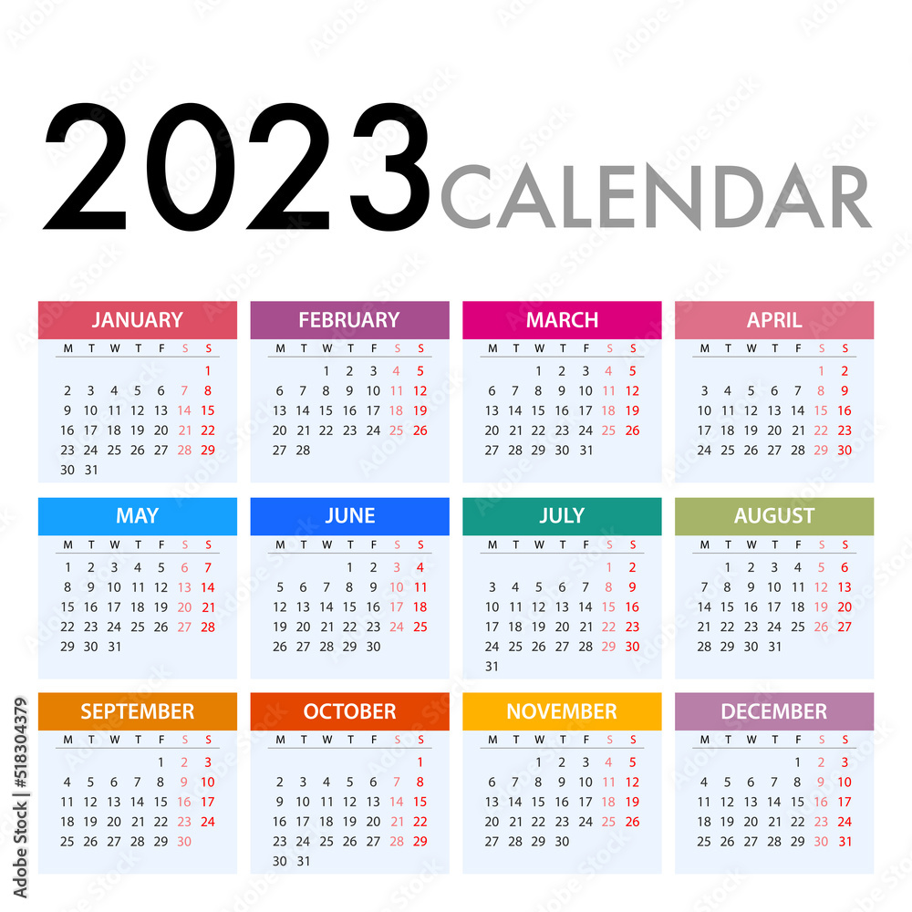 Calendar for 2023 Week Starts Monday. Simple Vector Graphic Stock ...
